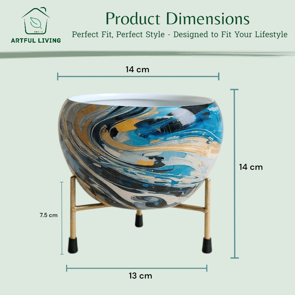 Artful Living Ocean Swirl Design Metal Planter with Stand – Modern ...